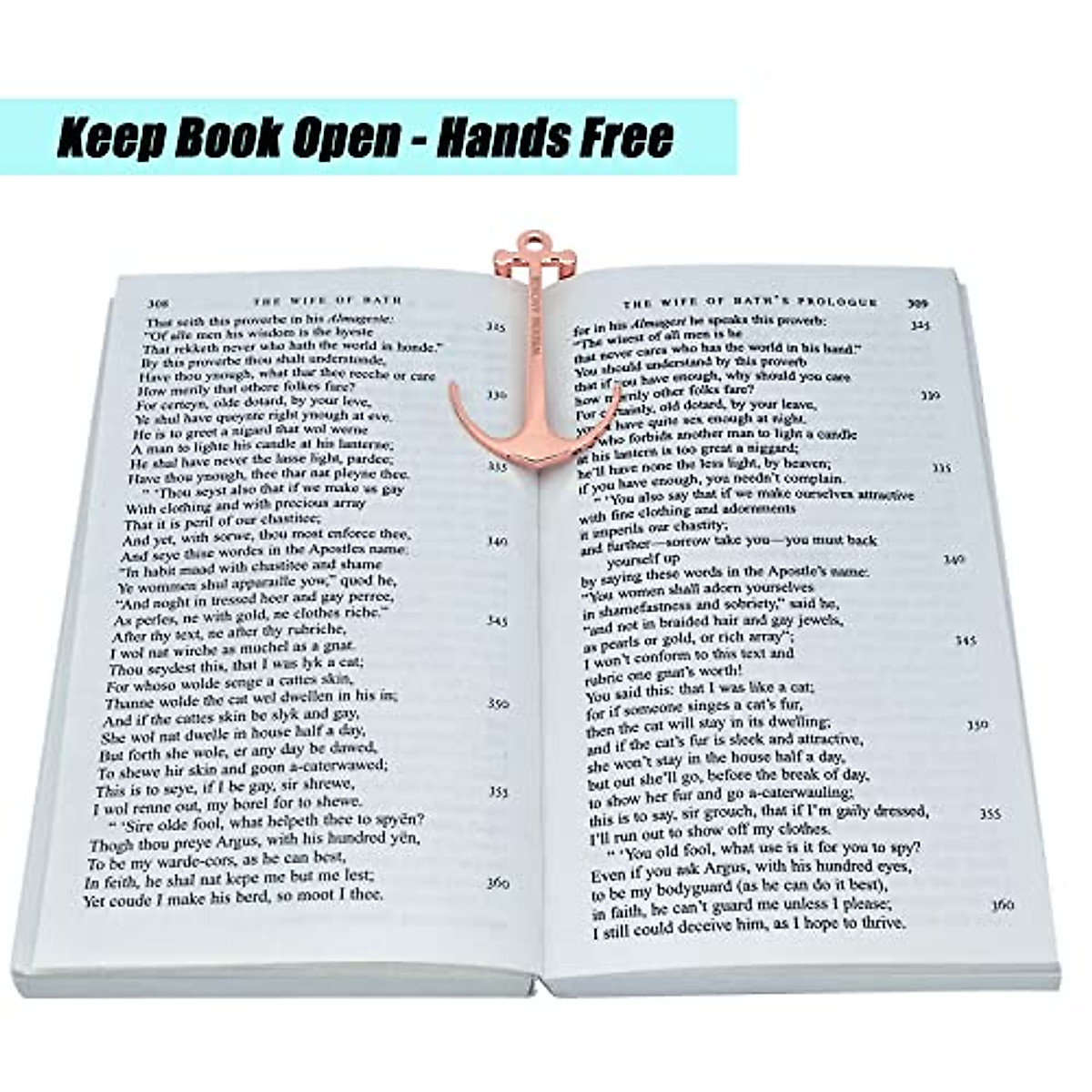 Anchor Book Page Holder Bookmark, Hands Free Reading Book Opener, Hold Books Open Tool, Classic Reading Accessories for Men Women Book Lovers, Elegant Rose Gold