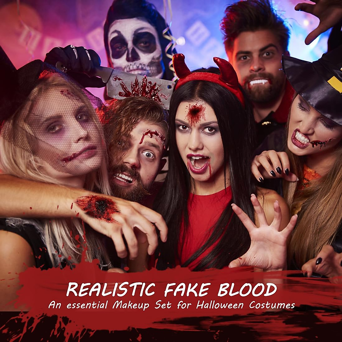 Fake Blood Set, 2.1oz Fake Blood Spray and 2.1oz Dripping Blood and 1.41oz Coagulated Gel Blood, Halloween Washable Fake Blood Makeup for Clothes, Zombie, Vampire Cosplay & Dress Up