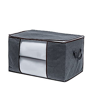 KEKETAKE Large Capacity Clothes Storage Bag, 3 Pack 90L Foldable Storage Bags, durable handle, Clear Window， Sturdy Zipper, Thick Fabric for Comforters, Blankets, Bedding(Gray)