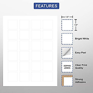TYH Supplies White Matte Square Printer Labels 1.5 x 1.5 Inch, 2400 Labels, Laser & Inkjet, Strong Adhesive, Compatible with Avery 22805 Template