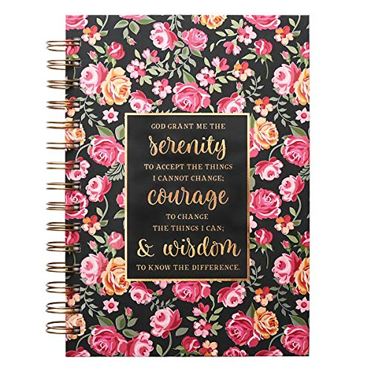 Christian Art Gifts Journal w/Scripture Serenity Prayer Pink Roses 192 Ruled Pages, Large Hardcover Notebook, Wire Bound