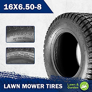 MaxAuto 2 Pcs 16x6.50-8 Lawn Mower Tire for Garden Tractors Riding Mowers, 4PR, Tubeless