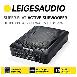 LEIGESAUDIO 800 Watt Compact Powered Subwoofer for Cars - 10" Slim Under-Seat Subwoofers, Remote Subwoofer Contorl for Vehicles Needing Bass with Limited Space, Bulit in Amplifier for Car Boat RV ATV