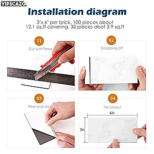 100 Pieces Peel and Stick backsplash 3 x 6 Inches 3D Kara White Stone PVC Composite Wall Tile Stick on Backsplash Tile for Kitchen Bathroom, Laundry Room, Camper, Fireplace