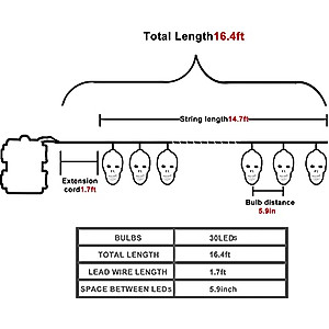 LUMINATERY Holiday Decorations, Ombre Skull Large 3D Dinosour String Lights, 30 LED Lights for Party, Wedding, Garden and Halloween Decoration (Yellow)