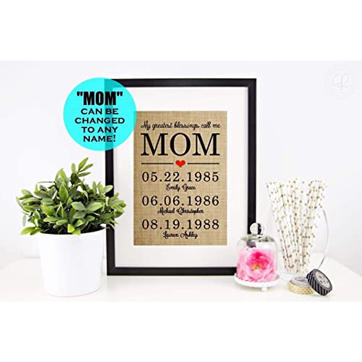 Personalized Christmas Gifts for Mom, Mother Daughter Gifts, Birthday, Anniversary: My Greatest Blessings Call Me MOM, Burlap Print -"MOM" CAN BE CHANGED TO ANY NAME! (UP TO 20 NAMES & DATES!)