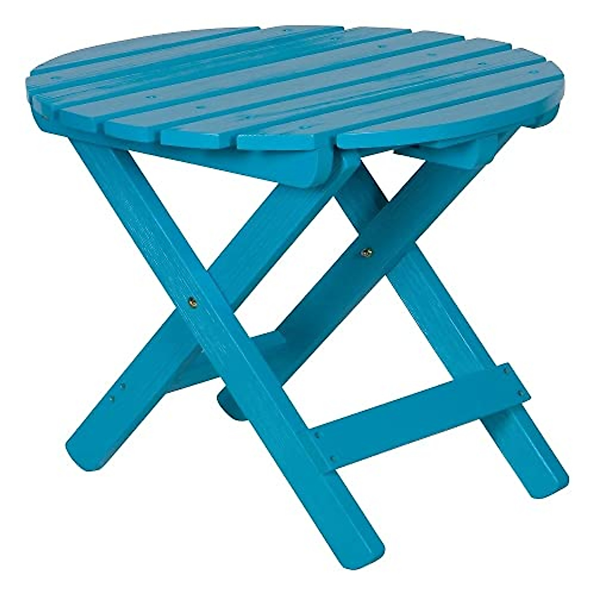 Classic Design Adirondack Round Folding Patio Table with Slated Top & Genuine Cedar Wood Construction | Aqua Blue Color Weatherproof Finish Best for Indoor Outdoor Use | Water & Rust Resistant