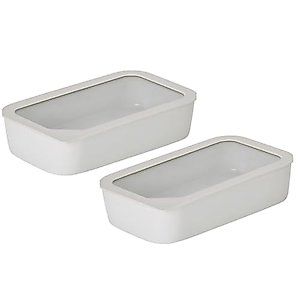 Neoflam 2 Set FIKA One Kitchen Porcelain Ceramic Food Container with Glass Lid, Microwave, Oven, Dishwasher Safe Storage, Home Deco (1500ml / 1.59qt / 6.25 cups)