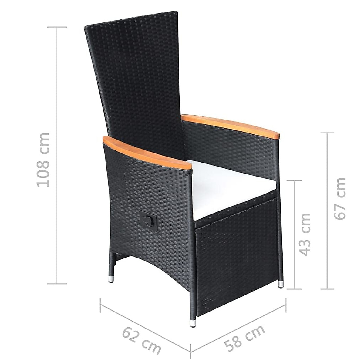 UTSRABFA Conversation Furniture Set Patio Dining Chair Outdoor Club Chair Reclining Patio Chairs 2 pcs with Cushions Poly Rattan Blackfor Garden,Backyard, Lawn, Porch, Poolside