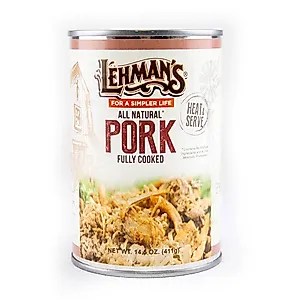 Lehman's All Natural Canned Meat, USA Made Ready to Eat for Everyday, Camping or Emergencies, 14.5 oz each, Pack of 3, Pork