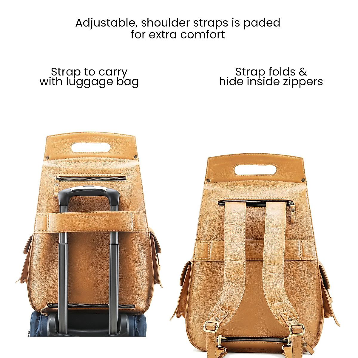 Handmade World Full Grain 18 Inch Leather Laptop Large Backpack Casual Bookbag Daypack Camping Travel Rucksack Knapsack (Camel Brown)