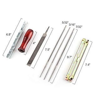 YEFA Upgraded Chainsaw File Kit, Includes 5/32, 3/16, and 7/32 Inch Round Files, Flat File, Handle, Filing Guide, and Pouch, 8 Piece Combo Set for Sharpening Chain Saw Blades (Blue&Black)