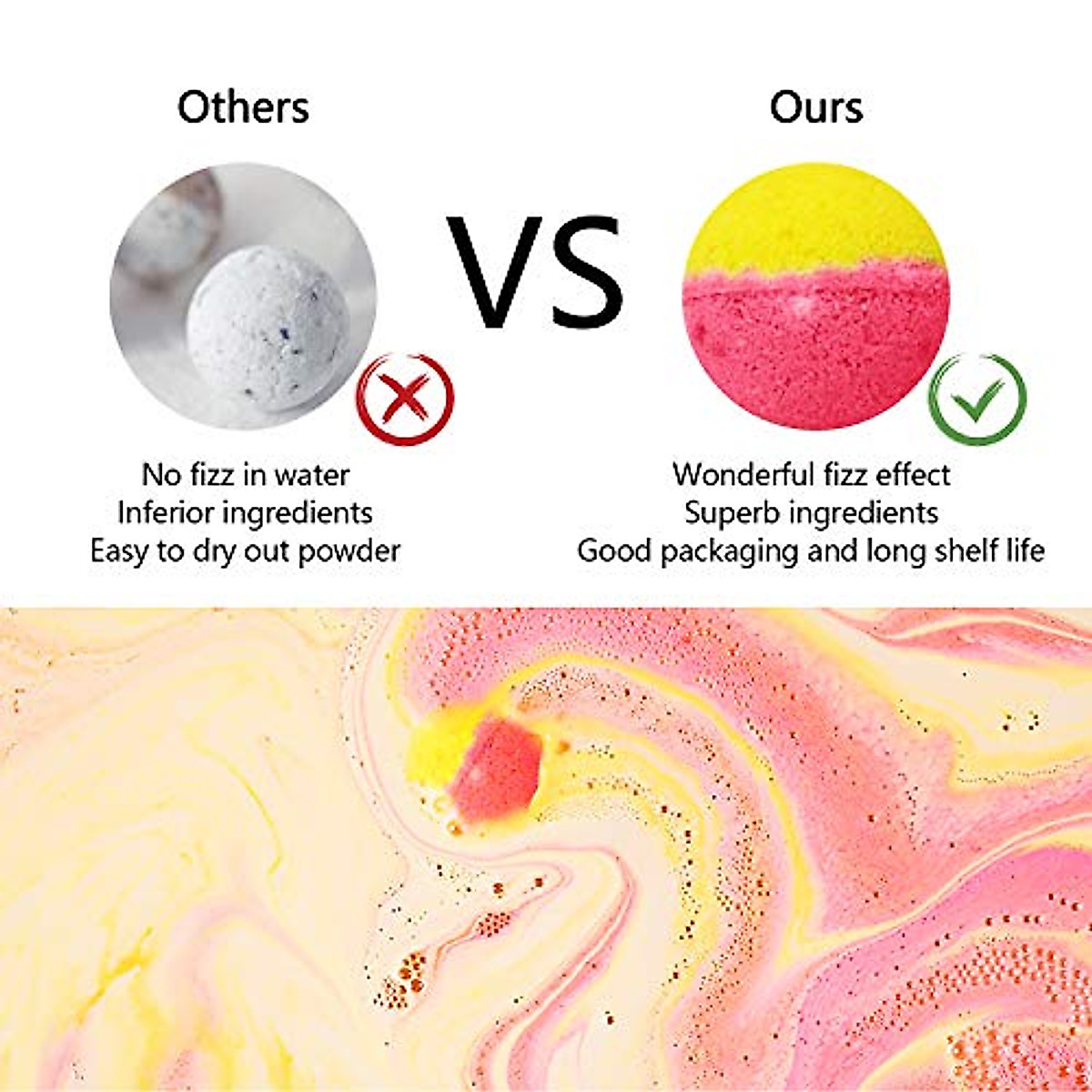Organic Bath Bombs Gift Set, 50 Handmade Bulk Bath Bombs For Kids, Women, Men, Wonderful Fizz Effect Bath Gift For Valentine's Day, Christmas & Any Anniversaries