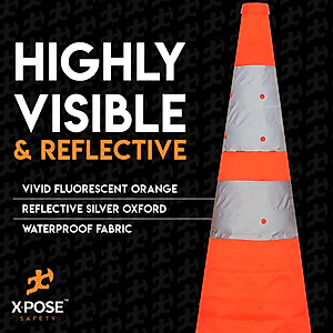 Collapsible Orange Traffic Safety Cone - 28 Inch - Heavy Duty Reflective Traffic Cones for Roadside Emergency and Vehicle Safety - for Parking, Caution Signs, Construction, Road Crews (1)
