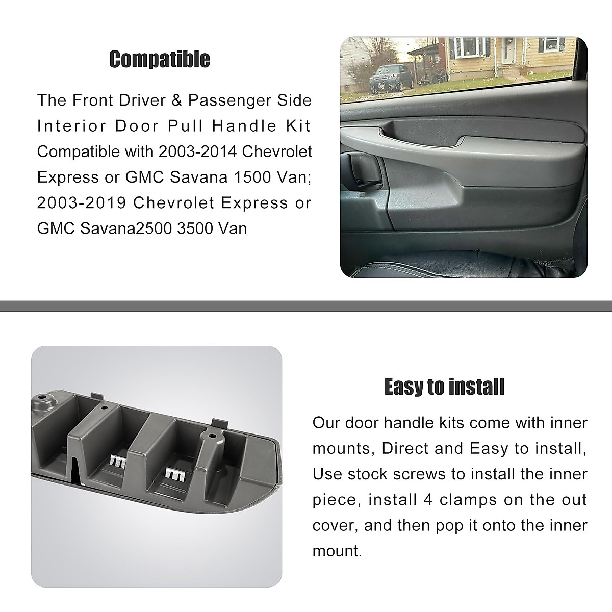 3mirrors Interior Door Pull Handle Front Driver & Passenger Side Armrest Handle Compatible with 2003-2019 Chevrolet Express or GMC Savana 1500 2500 3500 Van (Gray)