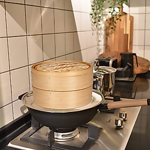 Large Bamboo Steamer Ring Adapter - Stainless Steel - fits 8 to 13 inches Steamers and Pots - 10 Paper Liners included