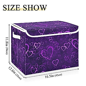 RunningBear Hearts Purple Large Storage Bins with Lid Collapsible Storage Bin Cube Storage Bin Fabric Storage Baskets for Living Room Bedroom