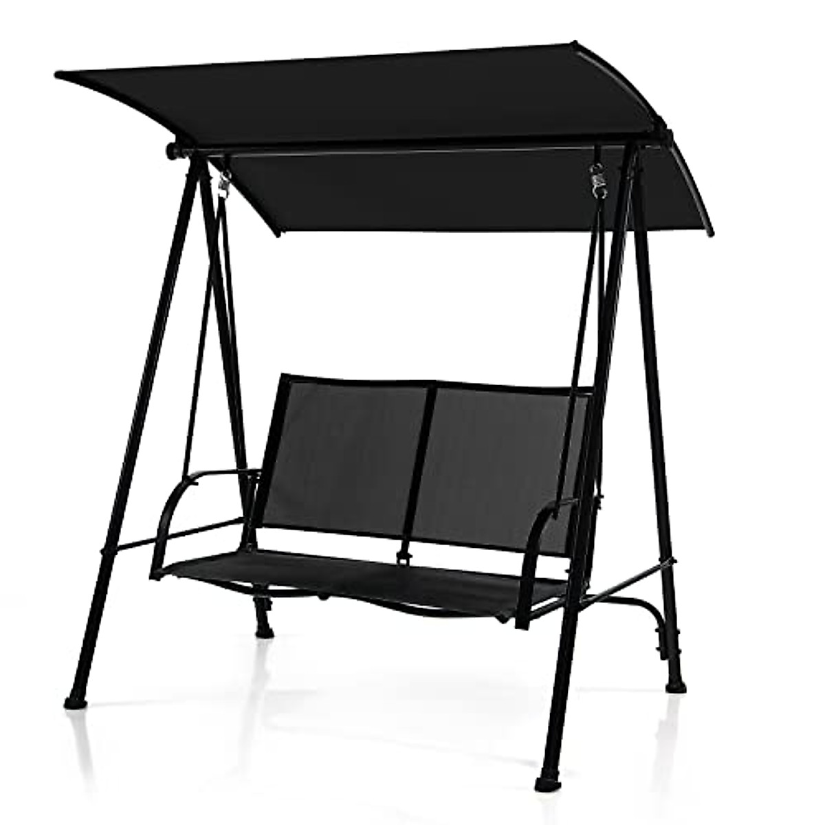 Tangkula 2 Person Porch Swing, Patio Swing with Adjustable Canopy, Comfortable Fabric Seat & Heavy-Duty Steel Frame, Outdoor Canopy Swing for Patio, Garden, Poolside (Black)