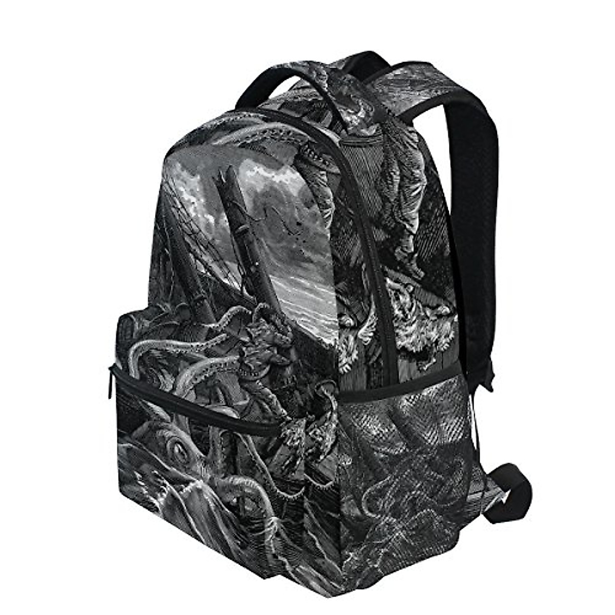 ZZKKO Sea Monster Kraken Black and White Boys Girls School Computer Backpacks Book Bag Travel Hiking Camping Daypack