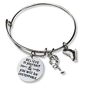 Figure Skating Bracelet, Ice Skating Jewelry, Ice Skate Believe In Yourself & You Will Be Unstoppable Charm Bracelet - Figure Skating Gifts