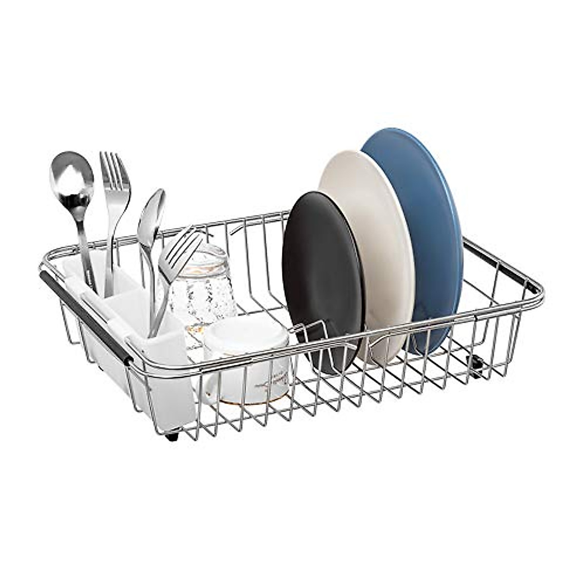 SANNO Dish Drying Rack, Expandable Dish Drainer Over Sink Kitchen Sink Grate Sink Protector for Kitchen Organization Stainless Steel