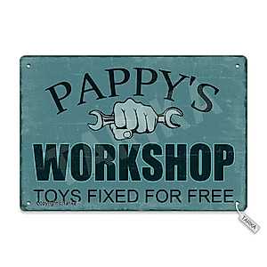 Pappy's Workshop Toys Fixed for Free 8X12 Inch Metal Vintage Look Decoration Crafts Sign for Home Kitchen Bathroom Farm Garden Garage Inspirational Quotes Wall Decor