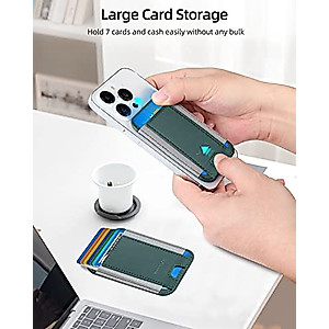 Phone Card Holder, Premium Leather Phone Wallet Stick On, Strong Adhesive Cell Phone Pocket Credit Card Holder for Phone Compatible with iPhone, Samsung & Most Smartphones, Fit 7 Cards, Green, 1 Pack