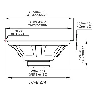 Goldwood Sound GW-212/4 OEM 12" Woofer 240 Watts 4ohm Replacement Speaker,Black