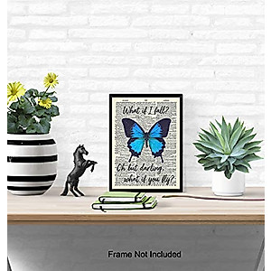Inspirational Wall Art - Home Decor, Room Decorations for Bedroom, Office, Living Room - Unique Cute Boho Gift for Women, Girls, Teens - Blue Butterfly – 8x10 Self Confidence Picture Poster Sign