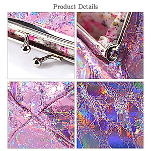 Oyachic 2 PCS Pretty Coin Purse,Cute Hologram Change Purse,Small Leather Wallet with Clasp Pouch for Woman Girls
