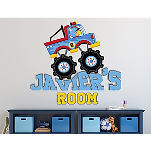 AdesiivoStudio Personalized Name Monster Truck Stickers for Wall Decor - Monster Truck Room Decor for Boys - Monster Jam Wall Decals for Kids Bedroom - Customized Name Wall Decor (Kids Monster Truck)