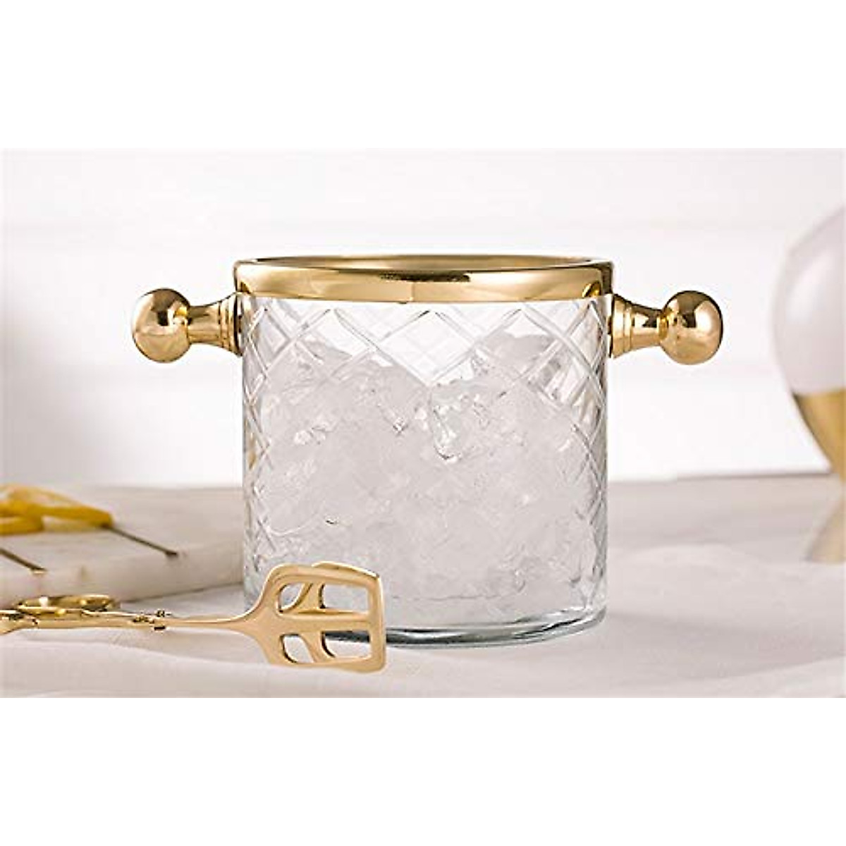 MJWDP Handmade Brass glass ice bucket with ice clip dining table cooler wine wine rack ice bucket champagne can cooler