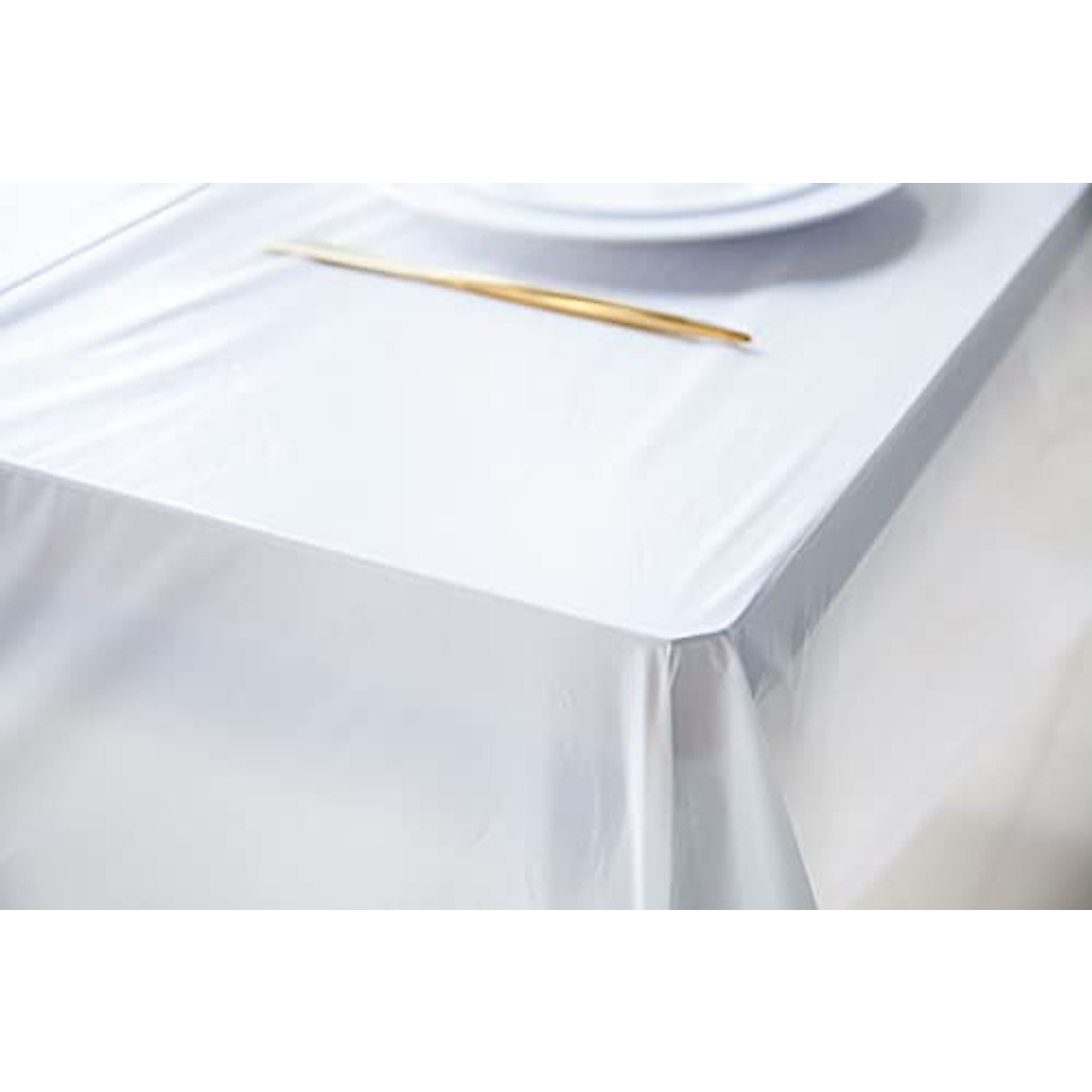 Plastic Table Cloth for Parties, Disposable Tablecloth 54" x 108", Pack of 6, White Rectangle