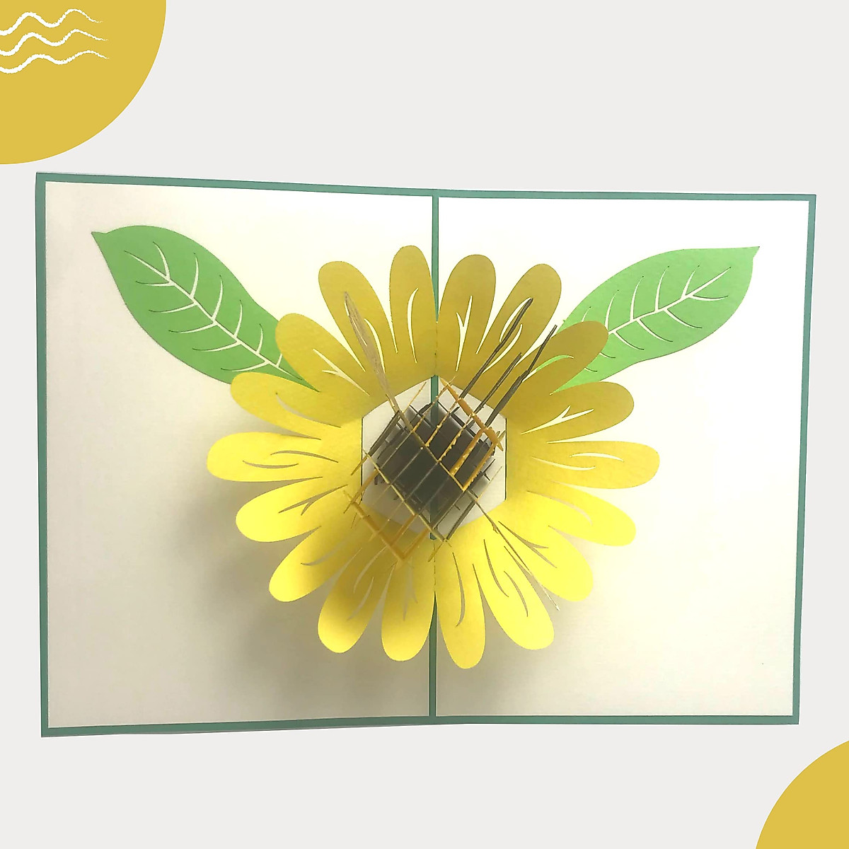 Paper Pop Up Cards 4.7x6.69 inch, bee with sunflower, 3D Popup Greeting Cards with Envelopes, perfect for pop-up bursting birthday gift.