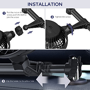 Retractable Portable Car Fans with 4 Speeds for Headrest and Rear Seat, Small Cooling Vehicle Air Fan, Quiet Operation, Rechargeable, Battery Operated,360 Degree Rotatable USB Fan for Baby, Puppy, SUV