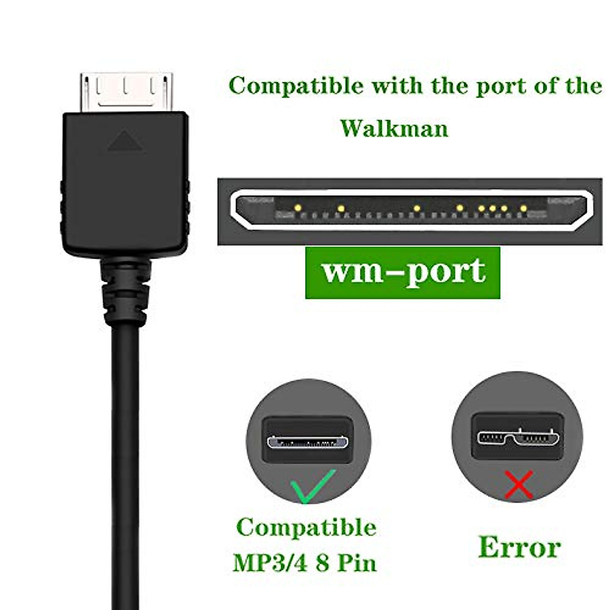 Replacement MP3 MP4 Player USB Charger Cable Compatible with Sony Walkman NWZ Charging Cable for A Series, S Series, E Series, X Series, Z Series