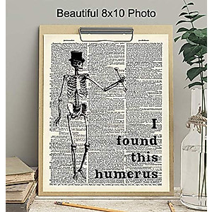 Funny Skeleton Dictionary Art Poster - 8x10 Upcycled Steampunk Home, Apartment or Wall Decoration, Room Decor for Home or Doctors Medical Office - Cool Unique Gift for Goth Fans - Picture, Print Photo