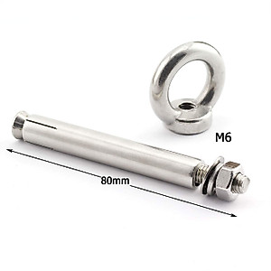 ZRM&E 5pcs M6x80mm Expanding Shield Anchor Eye Bolts 304 Stainless Steel Fastener Raw Style Sleeve Expansion Screw with Eye Ring for Cable Rope Lifting