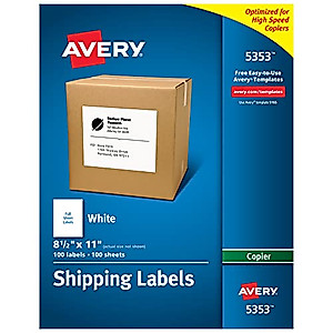 Avery Printable Shipping Labels for Copiers, 8.5" x 11", White, 100 Blank Mailing Labels (5353)