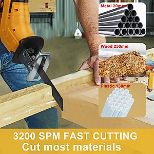 Reciprocating Saw For Dewalt 20V Max Battery, 3200 Strokes Per Minute Variable Speed Trigger Cordless Reciprocating Saw with Brushless Motor, 4 Saw Blades for Wood & Metal Cutting (Tool Only)