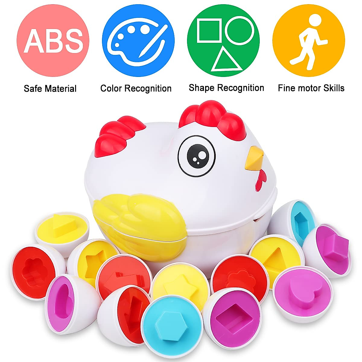 Chicken Eggs Easter Toys Gifts for Toddlers, Easter Basket Stuffers Baby Toddler Toys with 12 Matching Eggs and Hen Case, Educational Toys for Kids Boys Girls 18 Month 2 3 Years Old
