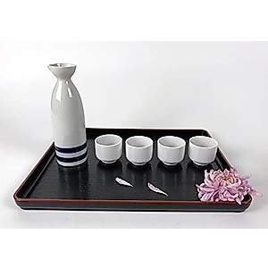 JapanBargain 4126, Large Japanese Serving Tay Plastic Lacquered Tray for Eating Tea Serving Tray Ottoman Coffee Table Tray TV Tray Butler Tray, Black and Red Color, Made in Japan, 18x13-3/4 inch