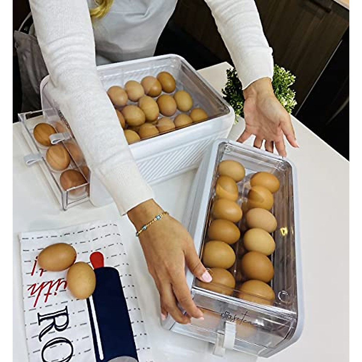 Generic Egg Holder/Container for Refrigerator, Large Capacity, High Quatily, Fresh MultiLayer Box Fridge for Chicken Egg, Storage Kitchen Organization, Chic Design (Gray, Medium 2-Layer 24 eggs)