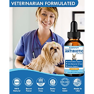 Natural Antibiotics for Dogs | 60ML Dog Antibiotic Drops | Dog Itchy Skin Relief | Dog Allergy Relief | Dog Immune Support | Dog Antibiotics for Skin Infection | Organic Natural Ingredients | Bacon