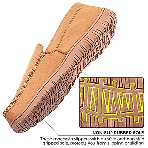 Moccasins for Men House Slippers Indoor Outdoor Plush Mens Bedroom Shoes with Hard Sole Beige 12 M US