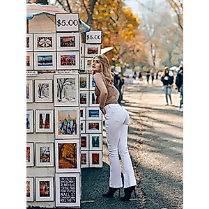 roswear Womens Mid Waist Bell Bottom Stretchy Flare Jeans Pants White X-Large