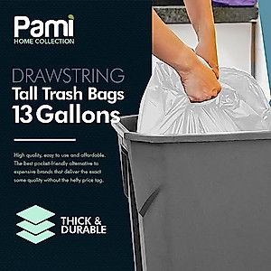 PAMI Tall 13-Gallon Kitchen Drawstring Trash Bags [90-Pack, White] - Extra-Strong Plastic Garbage Bags- Thick Trash Can Liners For Kitchen, Bathroom & Outdoor Bins- 2ft x2ft Unscented Trash Bags