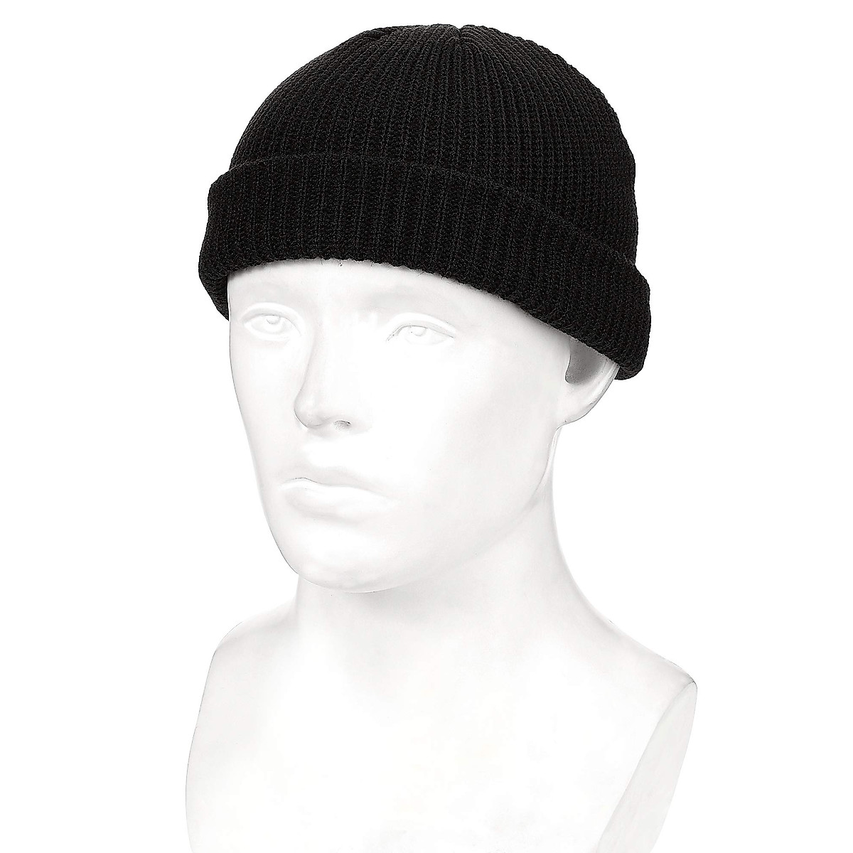 SATINIOR mens 2 Pieces Winter Short Fisherman Beanie Trawler Watch Edge Skullcap Men's Hat, Black, Medium