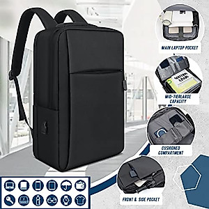 C-Kvkechos Backpack for Men Travel Backpack 17.3 inch Laptop Anti Theft Backpack Lightweight Backpack Backpack with Charger Water Resistant Black Backpacks for Work Office