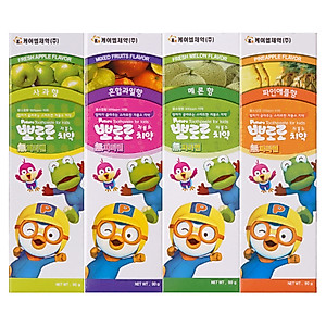 Pororo Kids Whitening Sensitive Toothpaste - Cavity Protection Low Fluoride Oral Care with 4 Fruit Flavors, Improving Gum Health, Removing Plaque to Strengthen Enamel 90g/3.17 Oz (Mixed Fruits)
